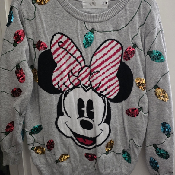 Disney | Sweaters | Disney Womens Gray Sweater With Sequin Minnie ...